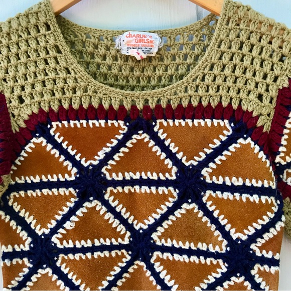 Vintage | Sweaters | Vintage 96s Crochet And Leather Patchwork Sweater ...